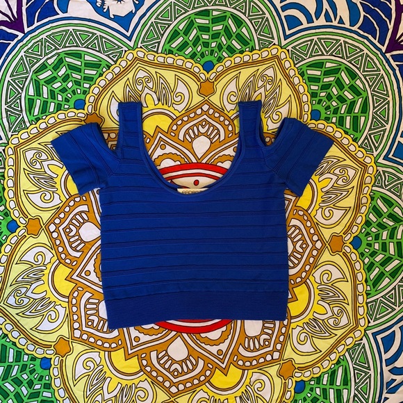 Tops | Royal Blue Cutout Shoulder Crop Top | Poshmark